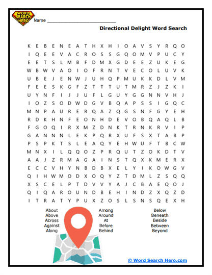 Prepositions Word Searches - Word Search Hero