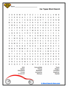 Cars Word Search Puzzles - Free Printable PDF Automotive Themes