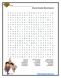 Church Word Search Puzzles - Fellowship & Sanctuary PDF Worksheets