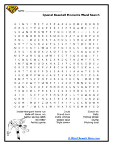 Baseball Word Search Puzzles - Home Run Printable PDF Worksheets