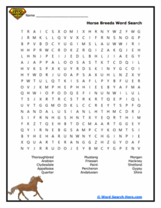 Horses Word Searches - Word Search Hero.com