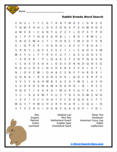 Rabbits Word Search Puzzles | Free Printable PDF Activities