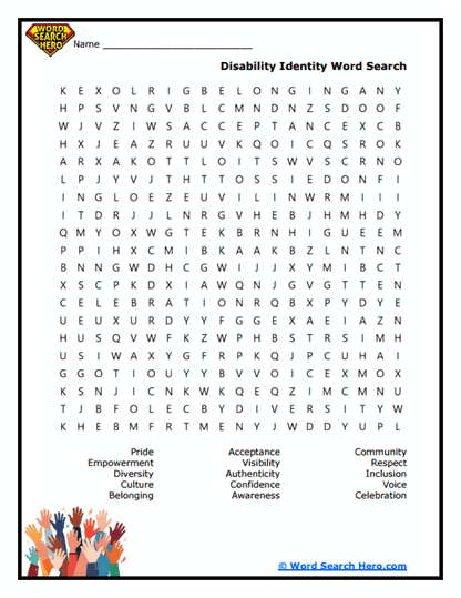 Disability Pride Month Word Searches - Word Search Hero.com