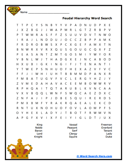Feudalism Word Searches - Word Search Hero.com