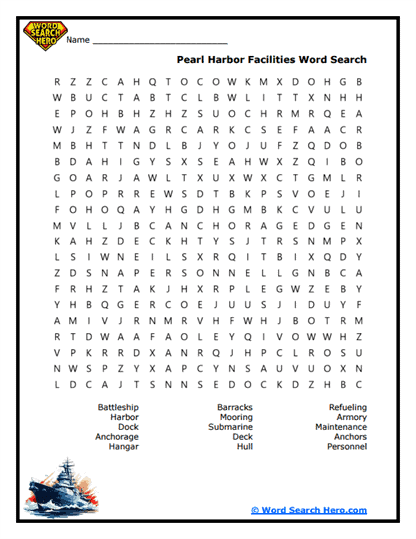 Pearl Harbor Word Searches - Word Search Hero.com