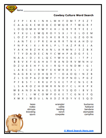 American Frontier and Wild West Word Searches