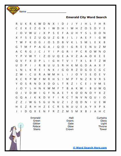 Wizard of Oz Word Searches | Emerald City - Word Search Hero.com