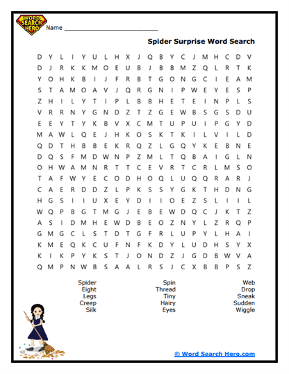 Little Miss Muffet Word Searches | Nursery Rhyme - Word Search Hero.com